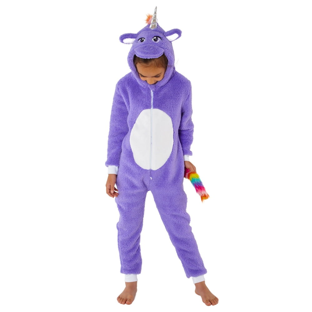 Childs Girls Boys Unisex Glitter Unicorn Embroidered Hooded Onesie