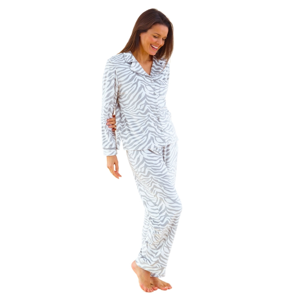 Womens Luxurious Zebra Print Velour Pyjamas