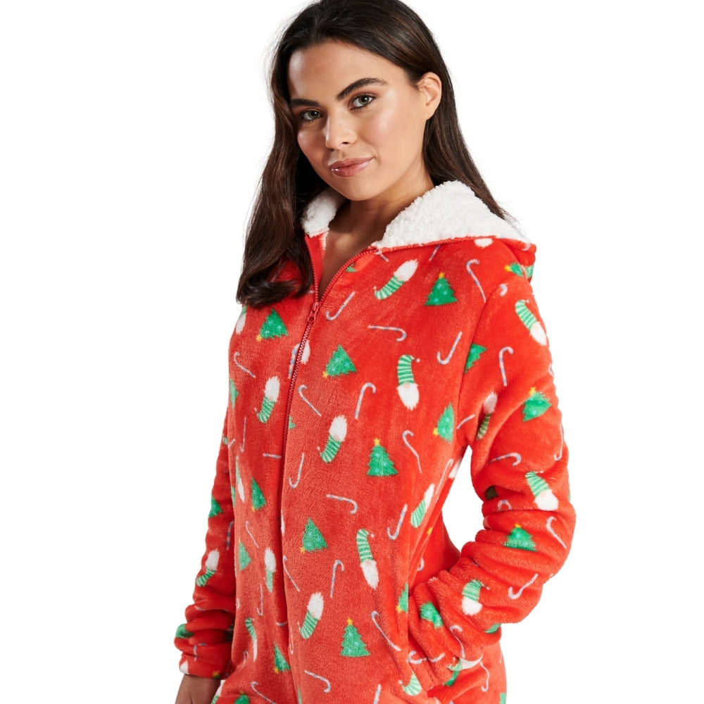 Adults Red Christmas Tree Print Onesie | Kids Onesies